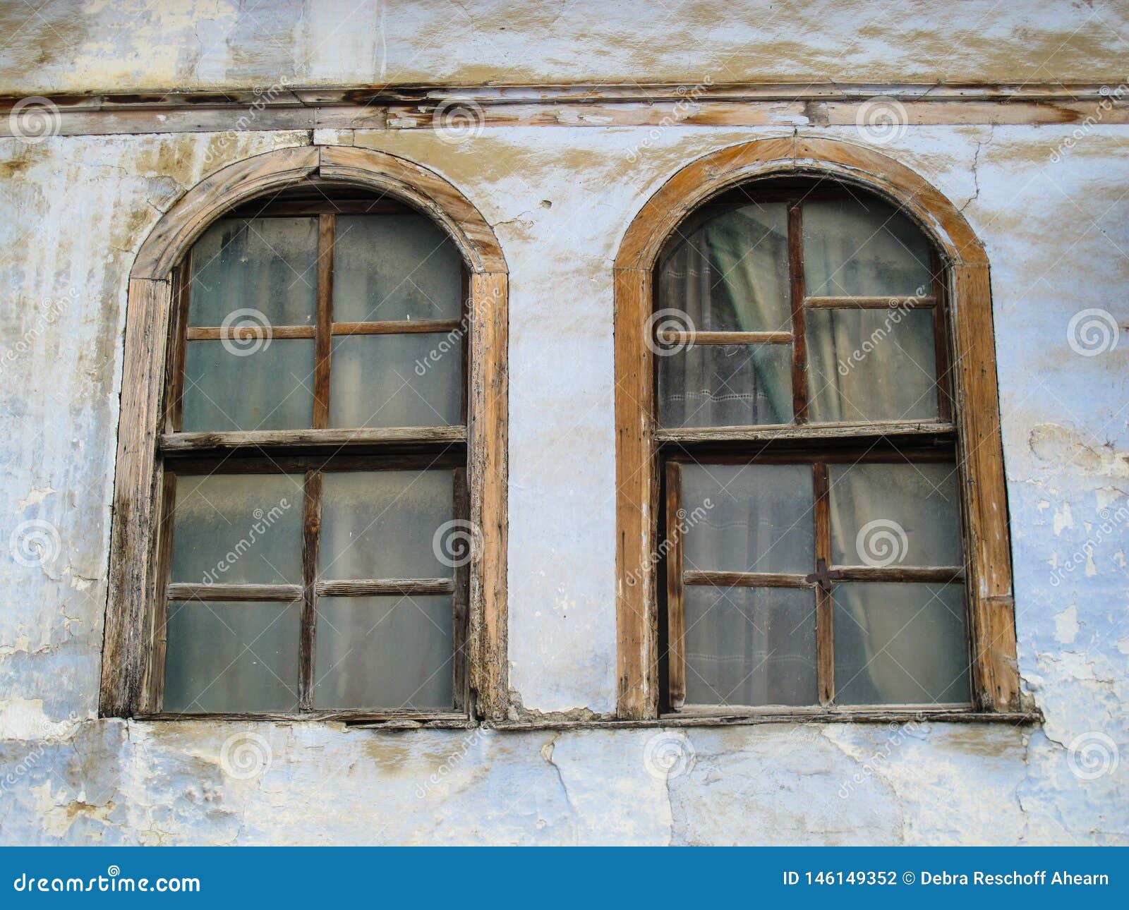 Old Rustic Arch Windows with Wooden Frames Stock Photo - Image of ...