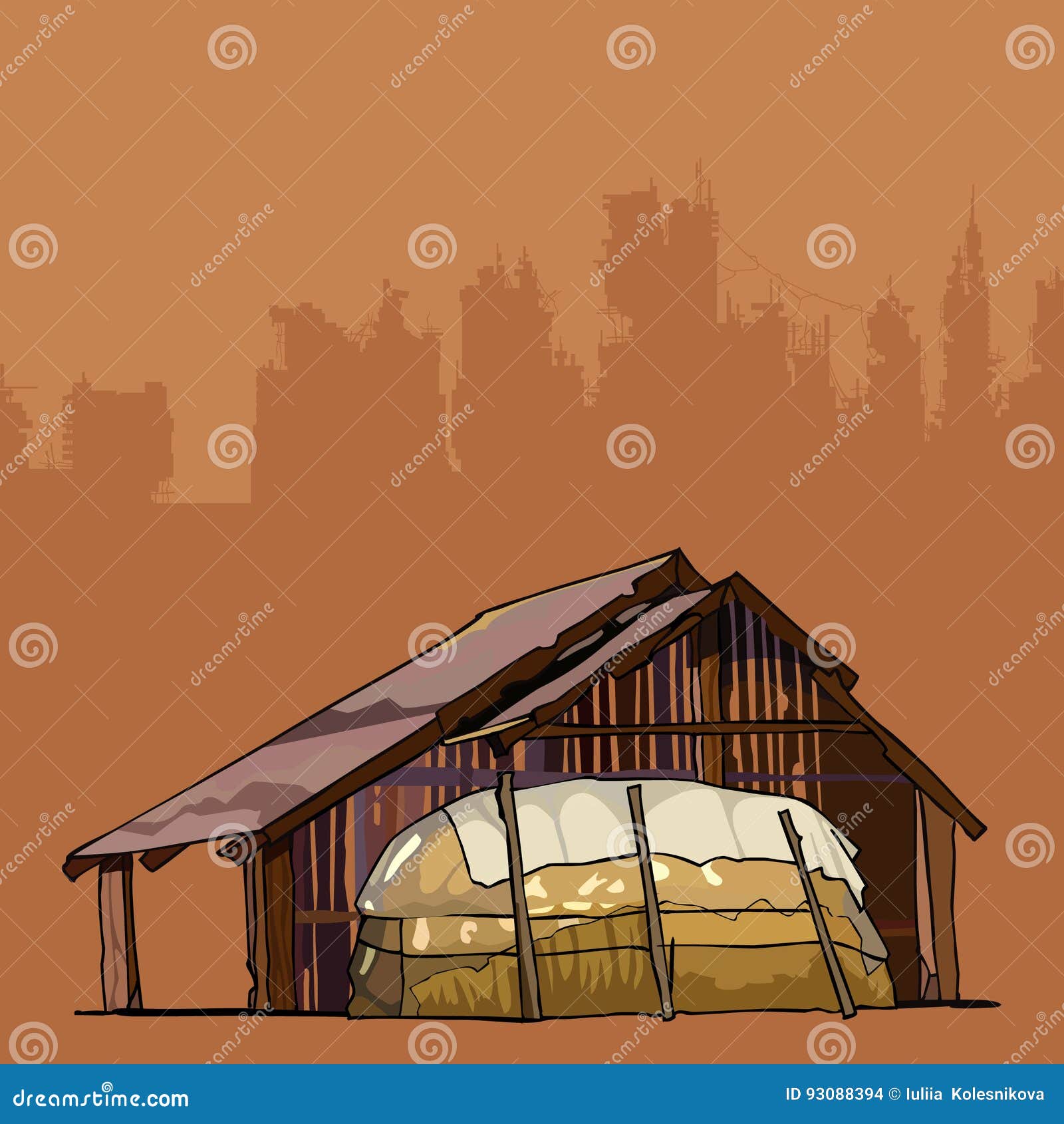 Old Rustic Barn with a Large Haystack Stock Vector - Illustration of ...