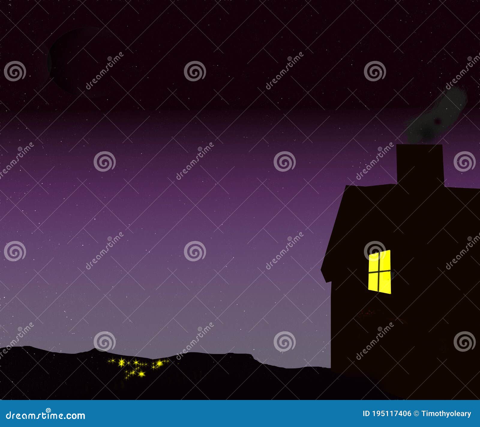 Old Rustic Cabin Over a Valley at Night Stock Illustration ...
