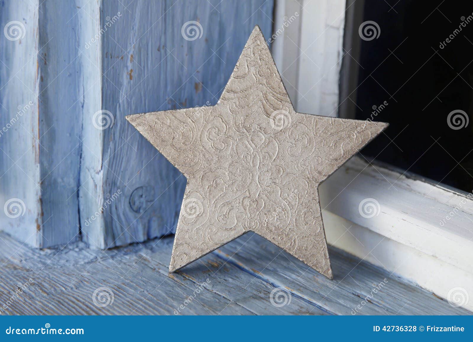 Old Rustic Christmas Star on an Old Windowsill in Blue and White Stock ...
