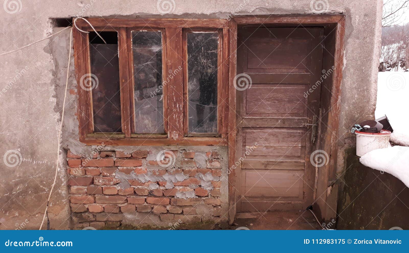 Old Rustic Door and Window on House Stock Image - Image of rustic ...
