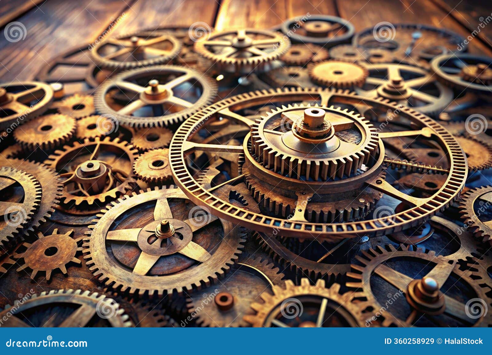 Old Rustic Gears and Cogs Clock Mechanism 3D Illustration Stock ...