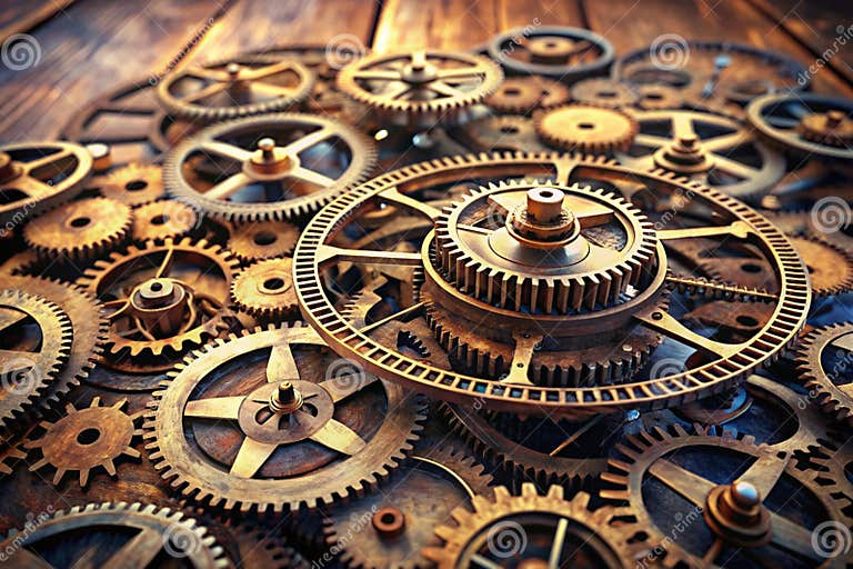 Old Rustic Gears and Cogs Clock Mechanism 3D Illustration Stock ...