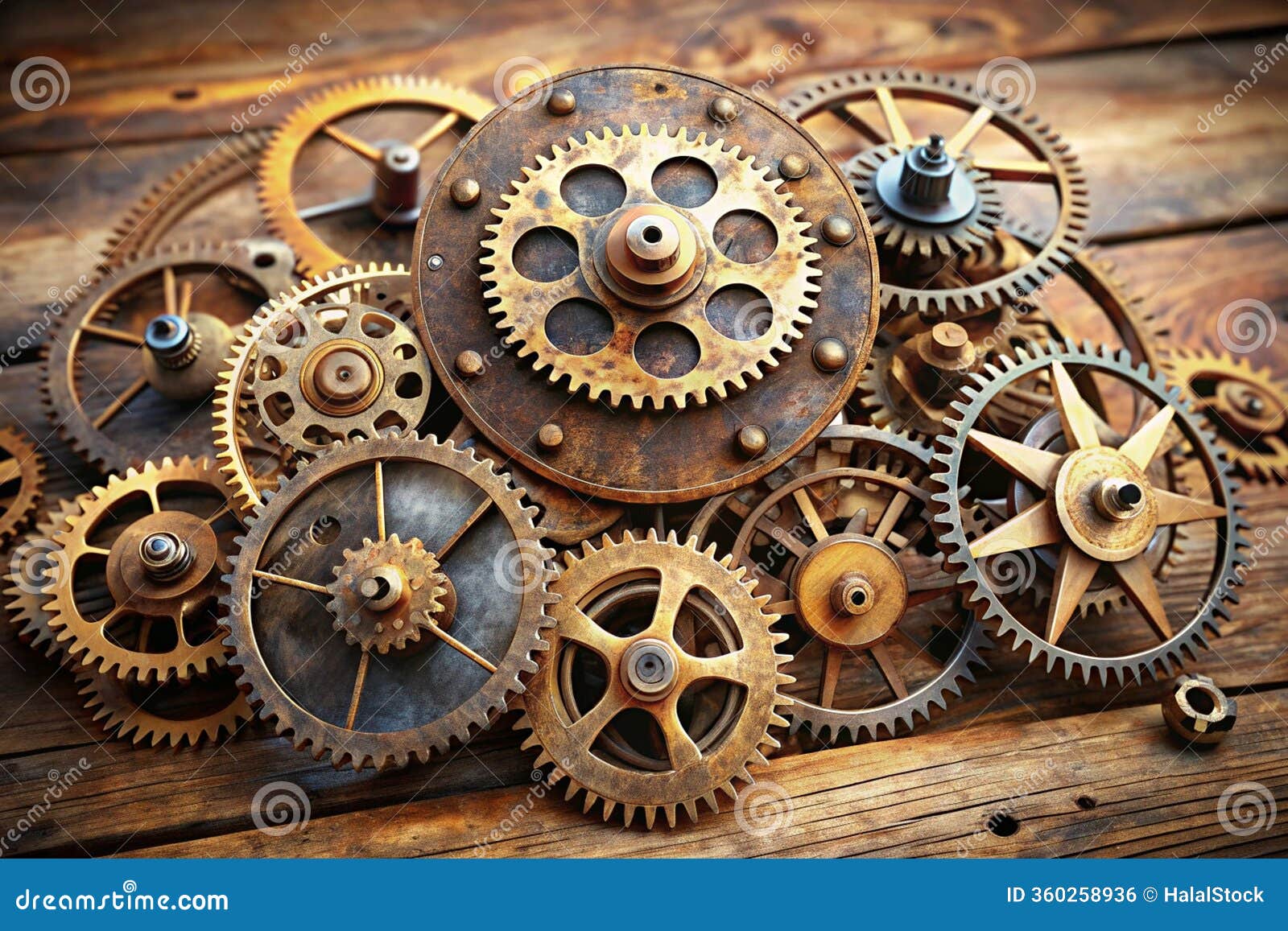 Old Rustic Gears and Cogs Clock Mechanism 3D Illustration Stock ...