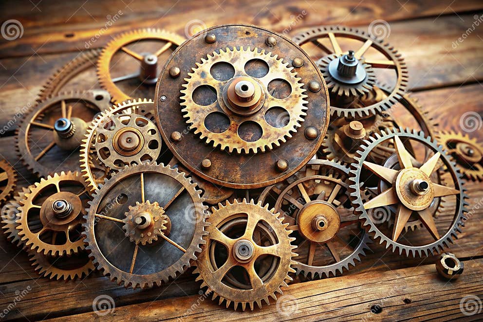 Old Rustic Gears and Cogs Clock Mechanism 3D Illustration Stock ...