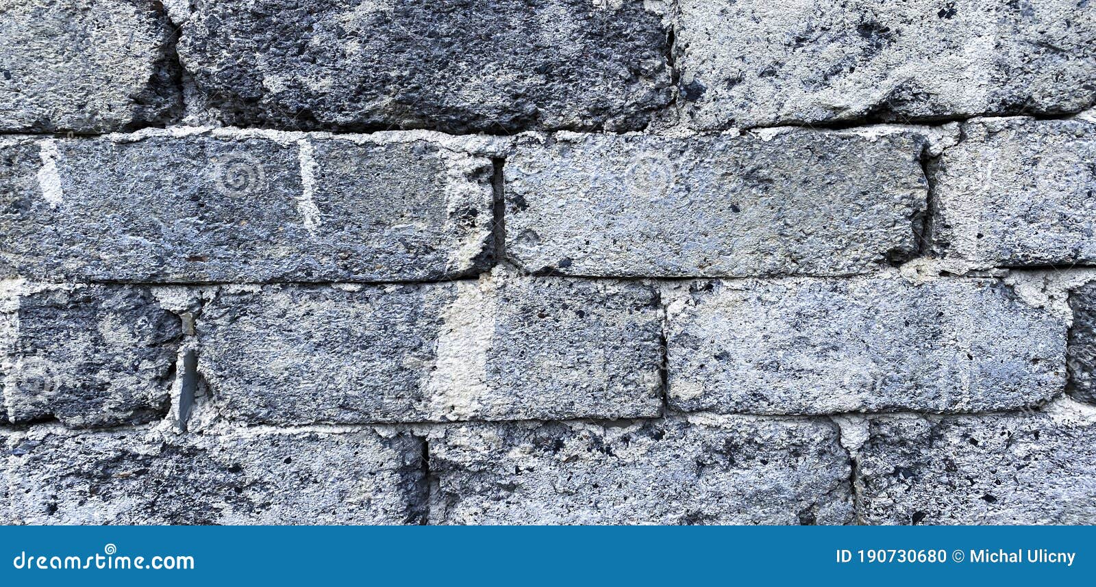 Old Rustic Gray Brick Wall Panorama. Masonry Gray Texture or Background ...