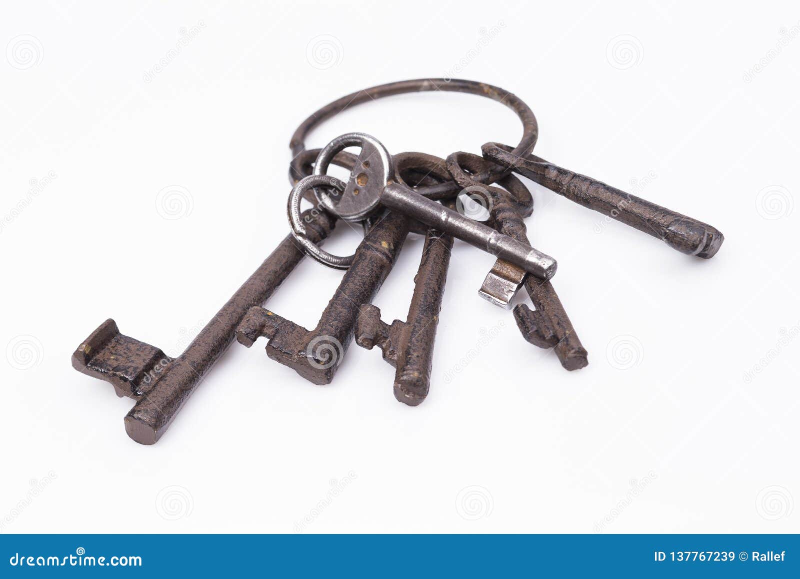 Old, Rustic Key Ring, Isolated on White Stock Image - Image of patina ...