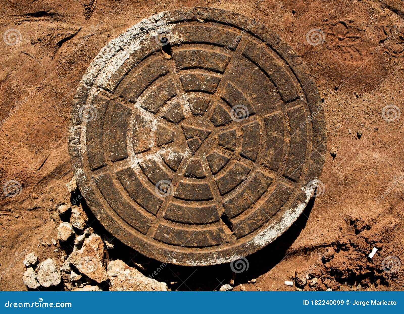 Old and Rustic Manhole Cover Placed Over Ground Stock Image - Image of ...