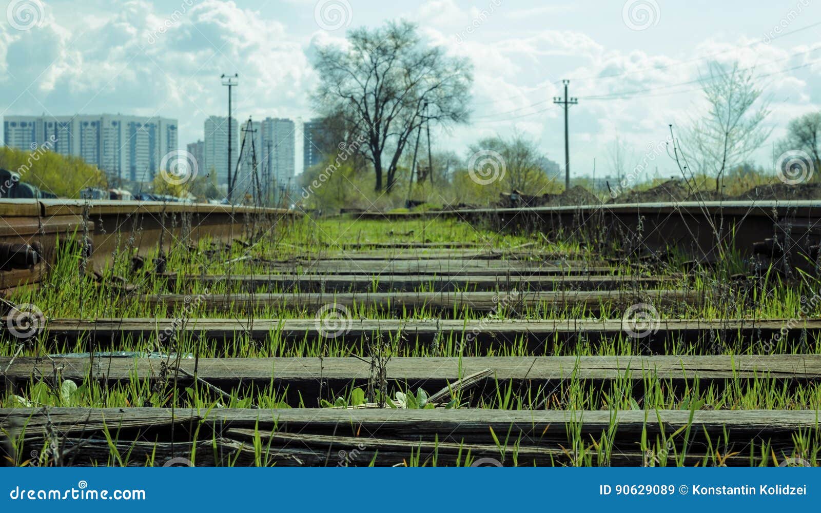 Old Rustic Railroad Track in Springtime. Stock Image - Image of grass ...