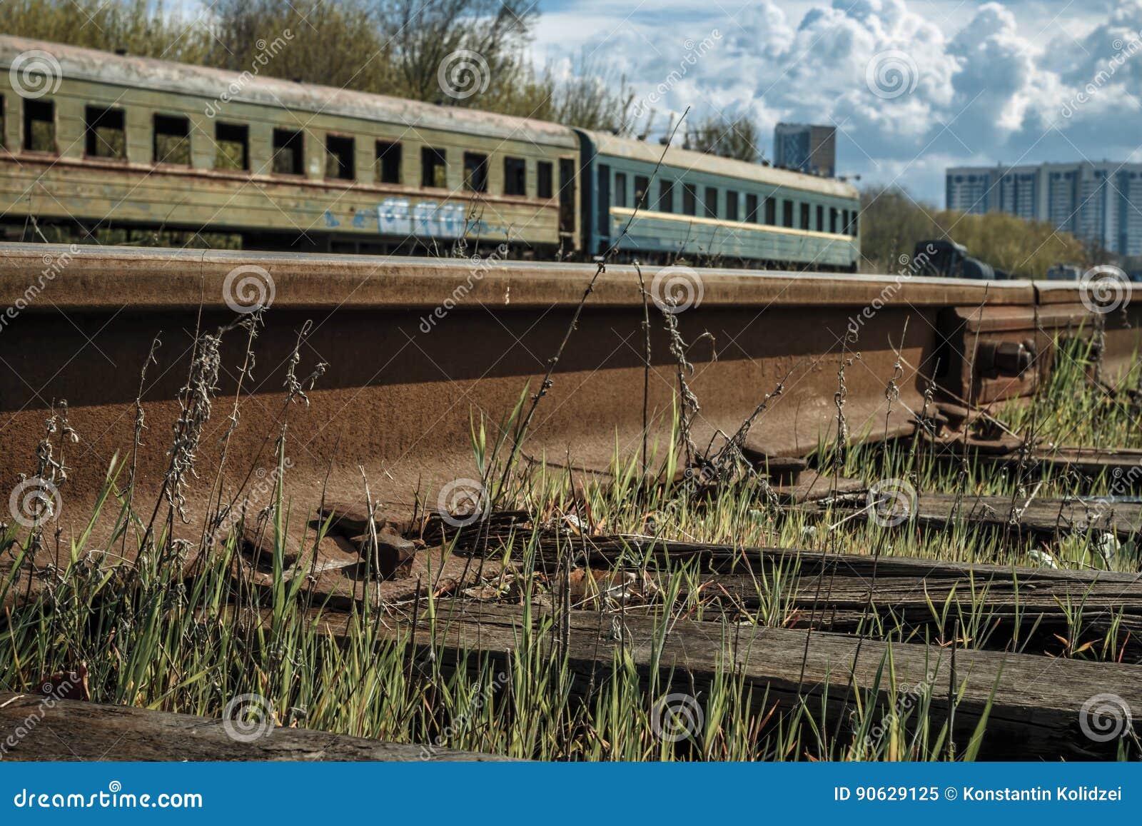 Old Rustic Railroad Track in Springtime. Stock Image - Image of grass ...