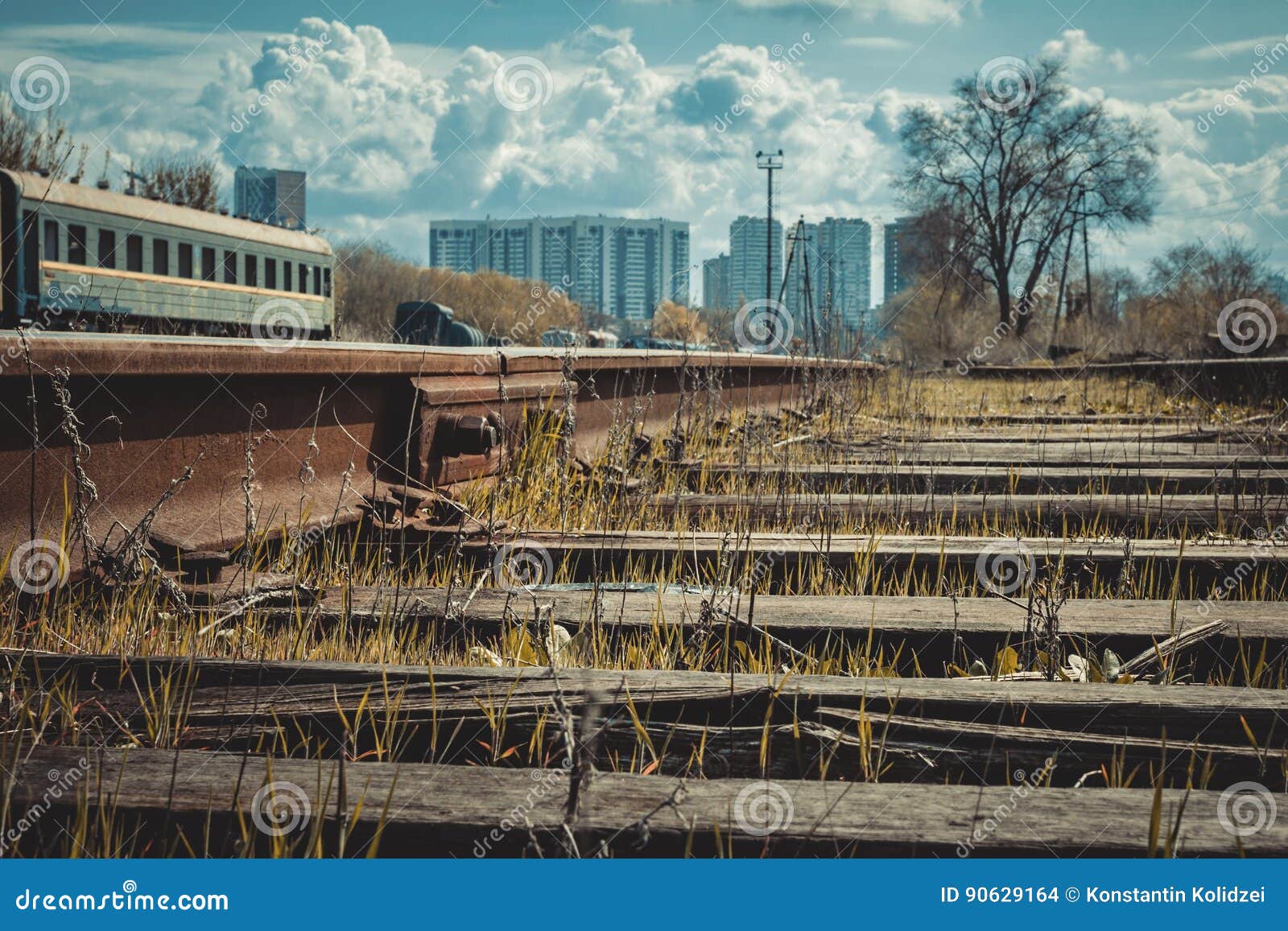 Old Rustic Railroad Track in Springtime. Stock Photo - Image of line ...
