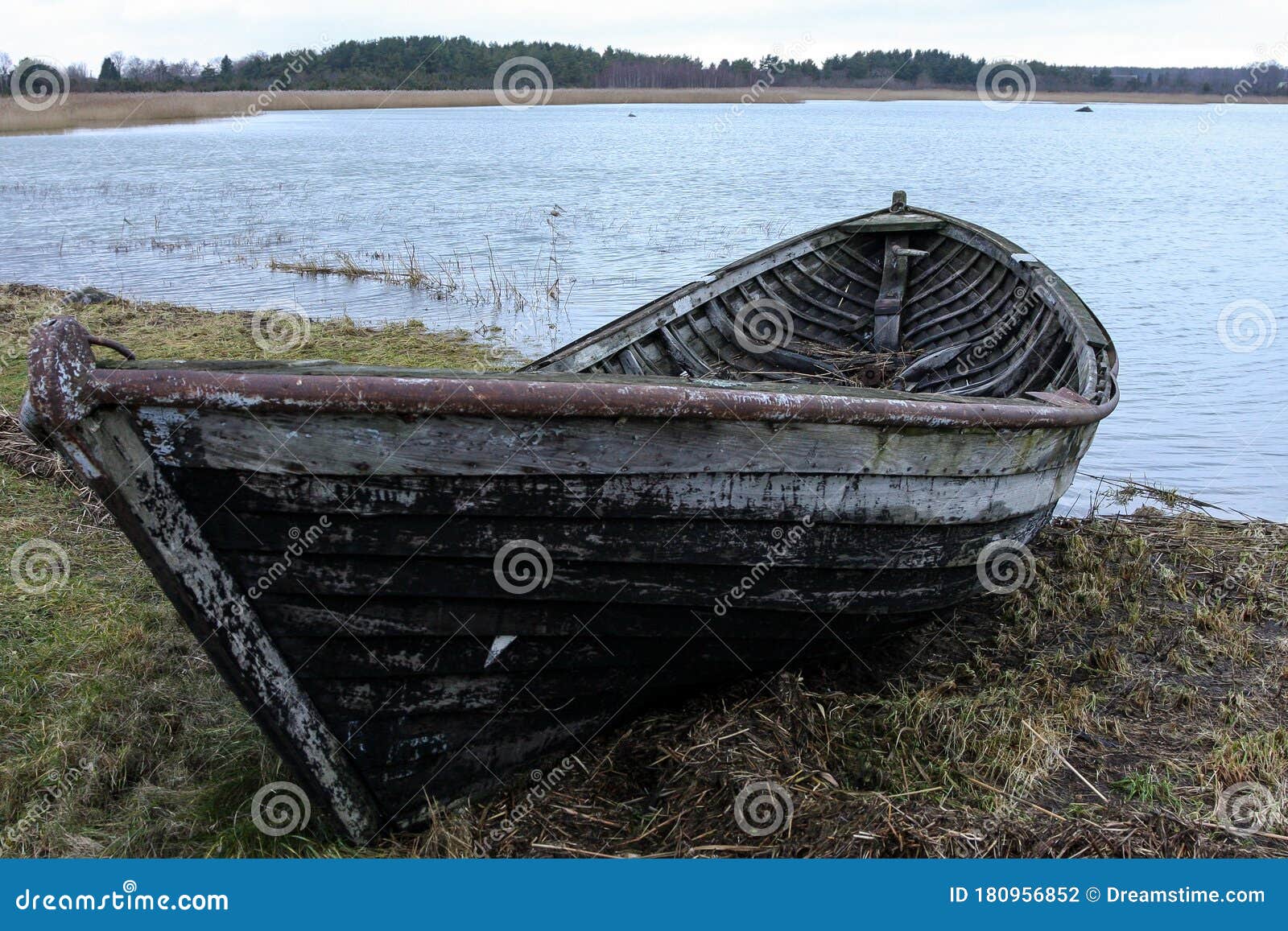 Old Rustic Rowboat Next To a Lake Stock Photo - Image of rowboat, coast ...