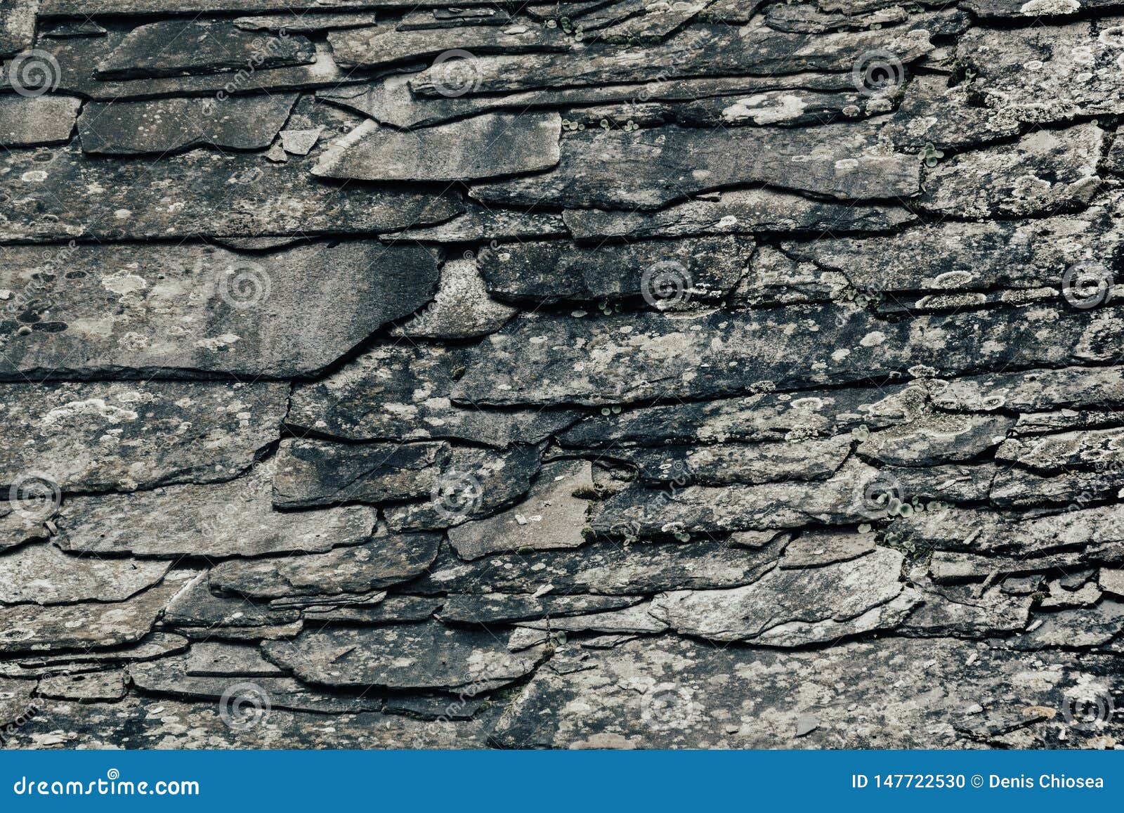 Old and Rustic Slate Roof, Slate Texture with Moss. Stock Photo - Image ...