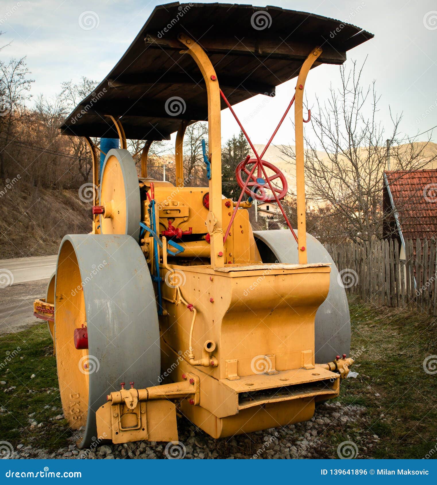Old rustic steamroller stock photo. Image of asphalt - 139641896
