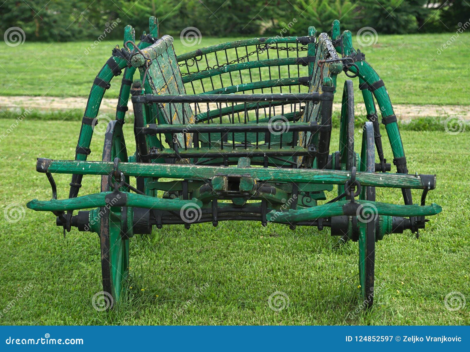 Old Rustic Vintage Carriage in Yard, Front View Stock Image - Image of ...