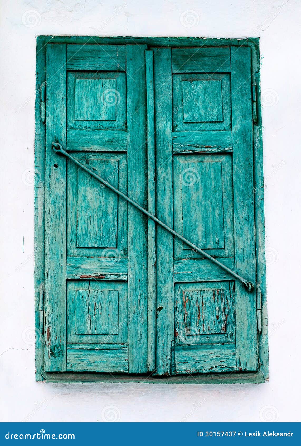 Green Wooden Window Shutter and White Wall. Stock Image - Image of ...