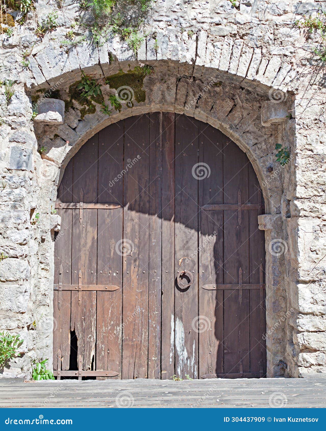 Old Rustic Wooden Gate on Stone Wall Stock Image - Image of europe ...