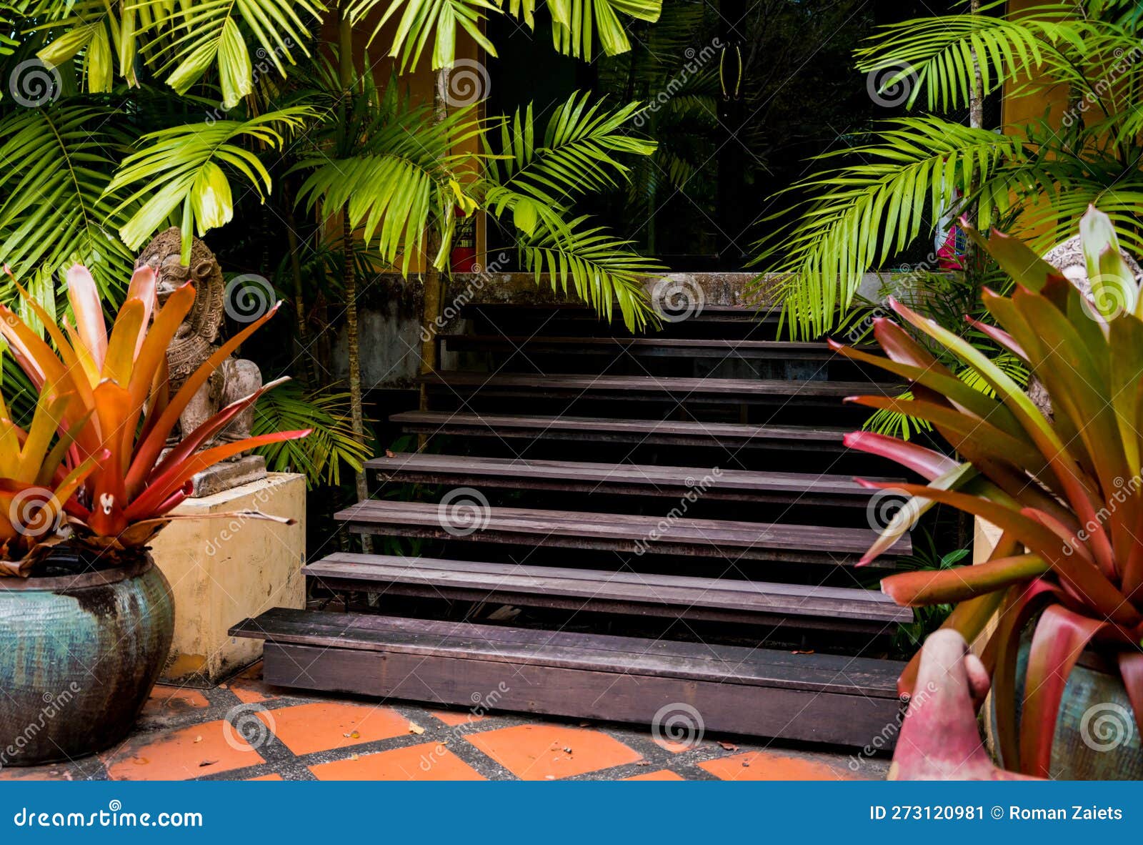 Old Rustic Wooden Stairs in the Garden. Stock Image - Image of entrance ...