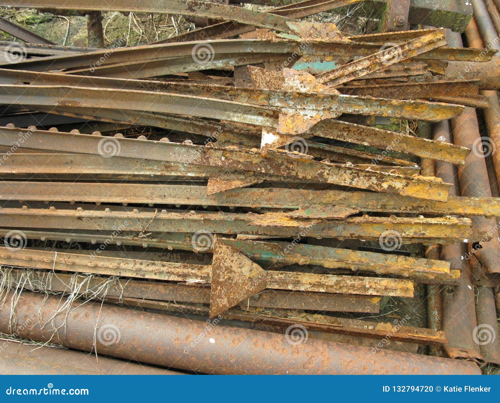 Old rusting scrap metal stock photo. Image of posts - 132794720