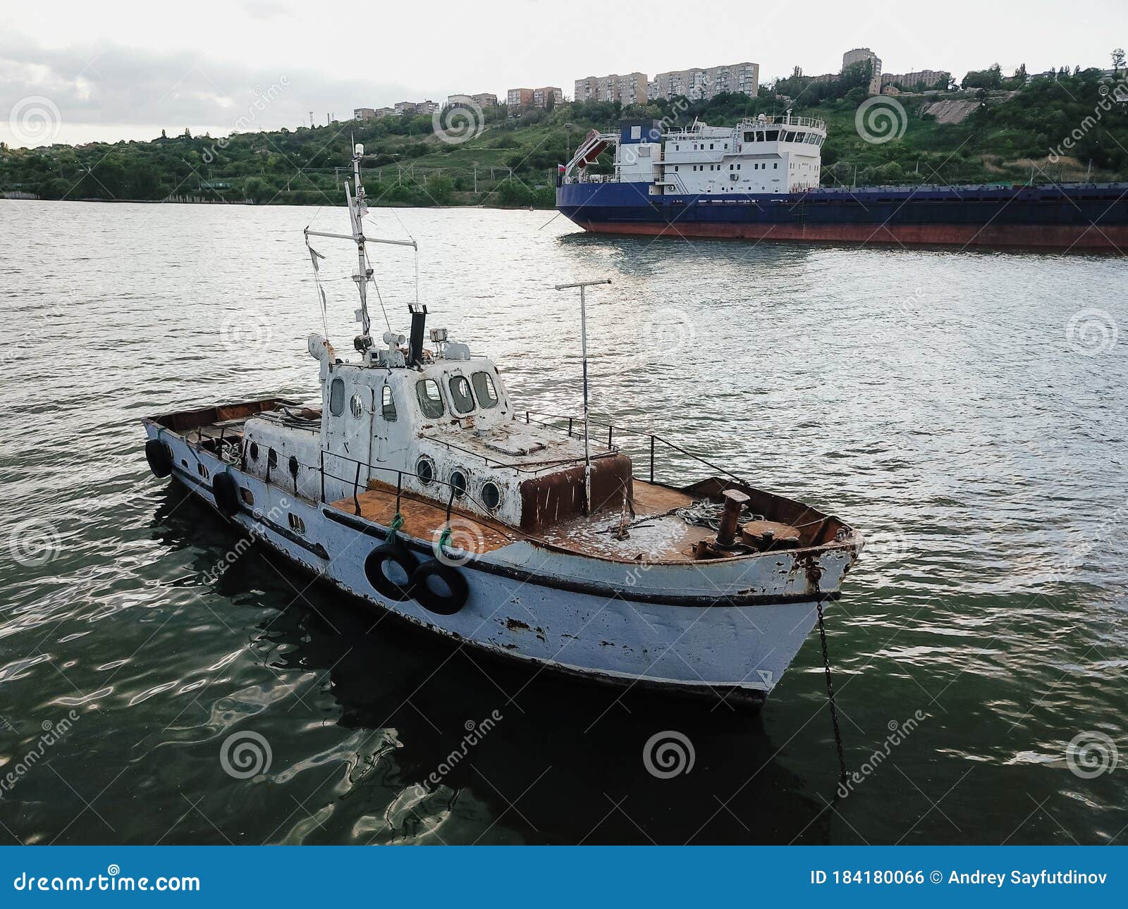 Old Rusty Abandoned Boat on the Water in the River Stock Photo - Image ...