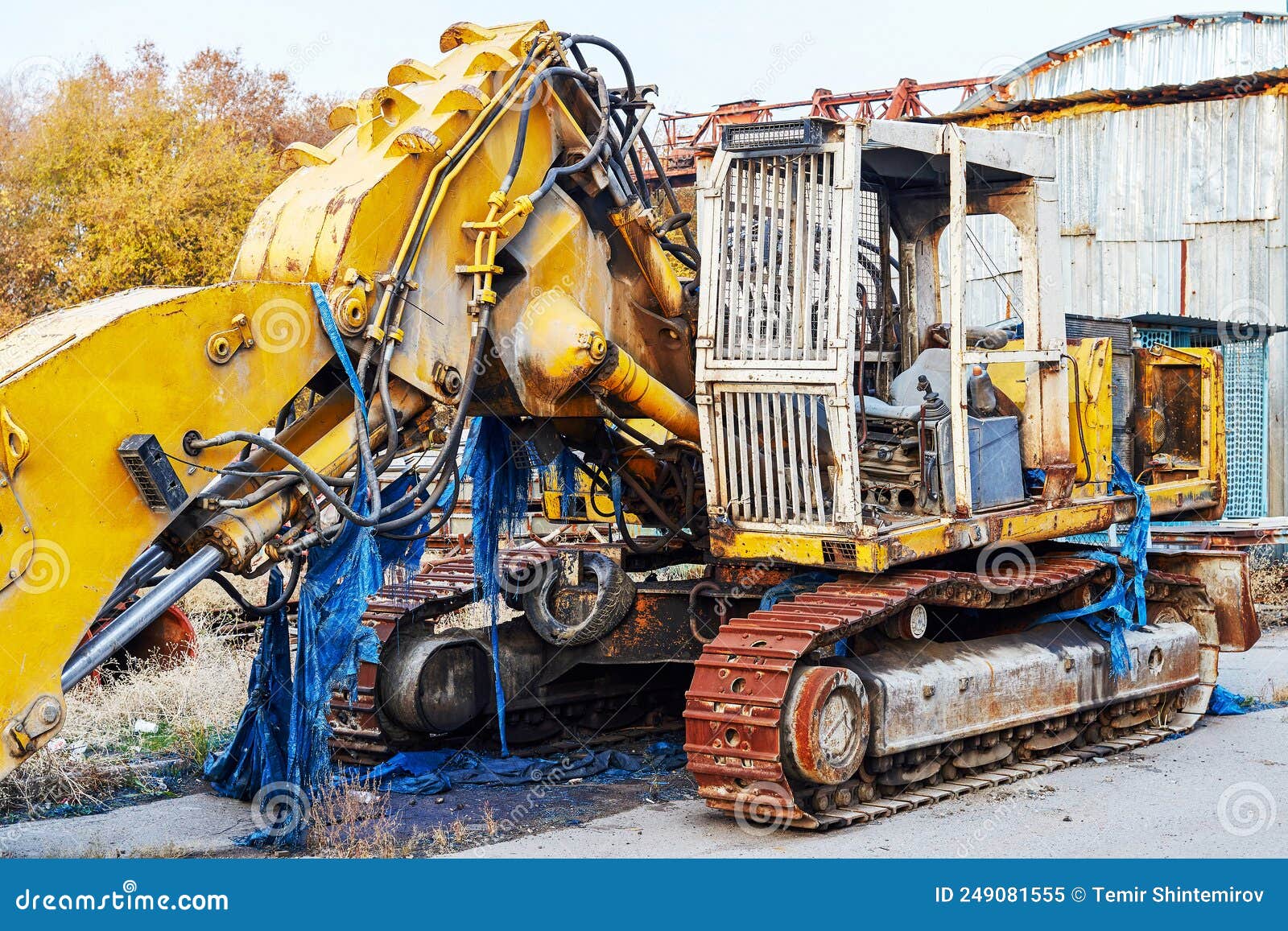 Old Rusty Abandoned Excavator in the Open Warehouse Stock Image - Image ...
