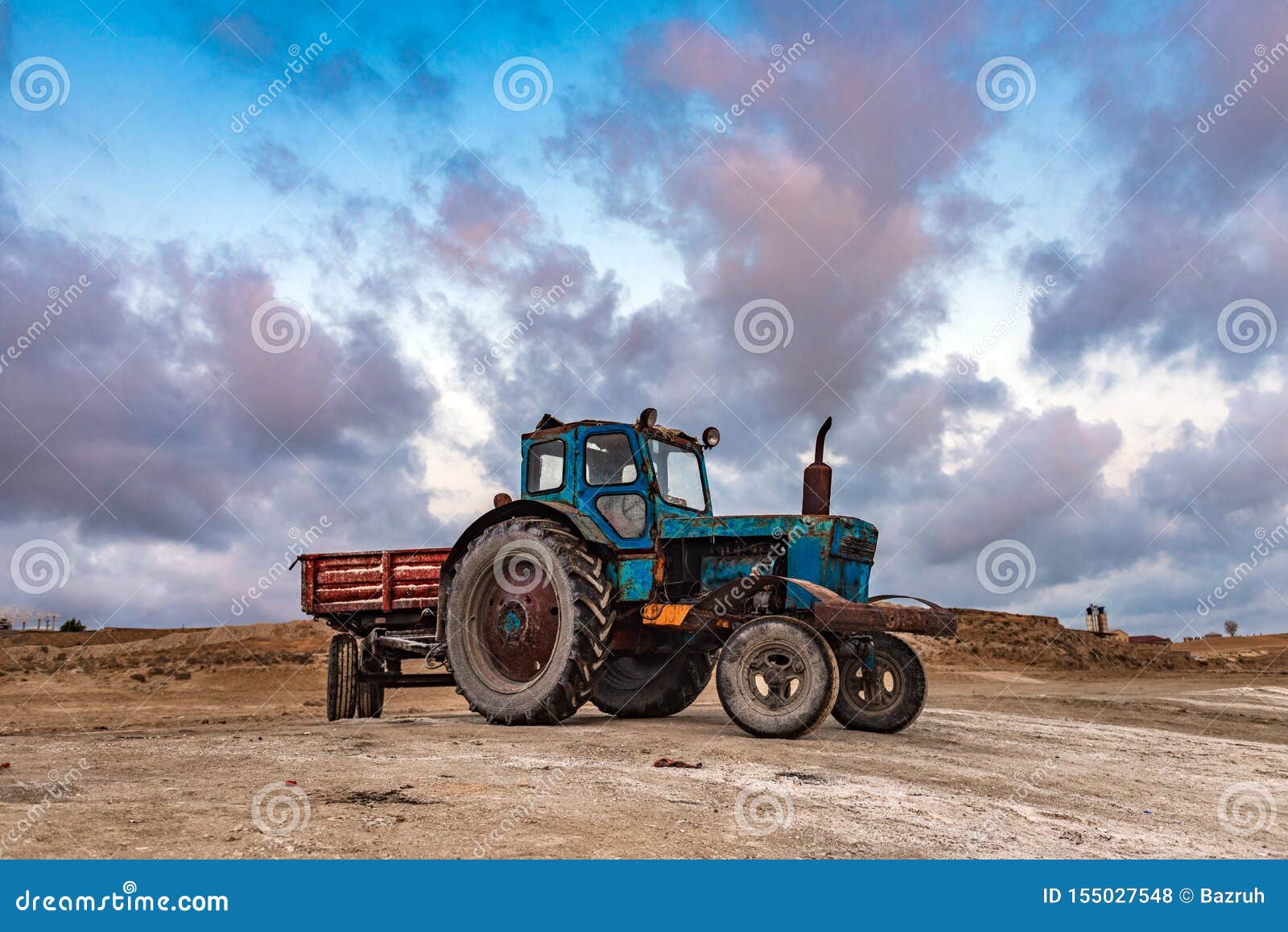 Old Rusty Abandoned Tractor with Trailer Stock Photo - Image of garbage ...