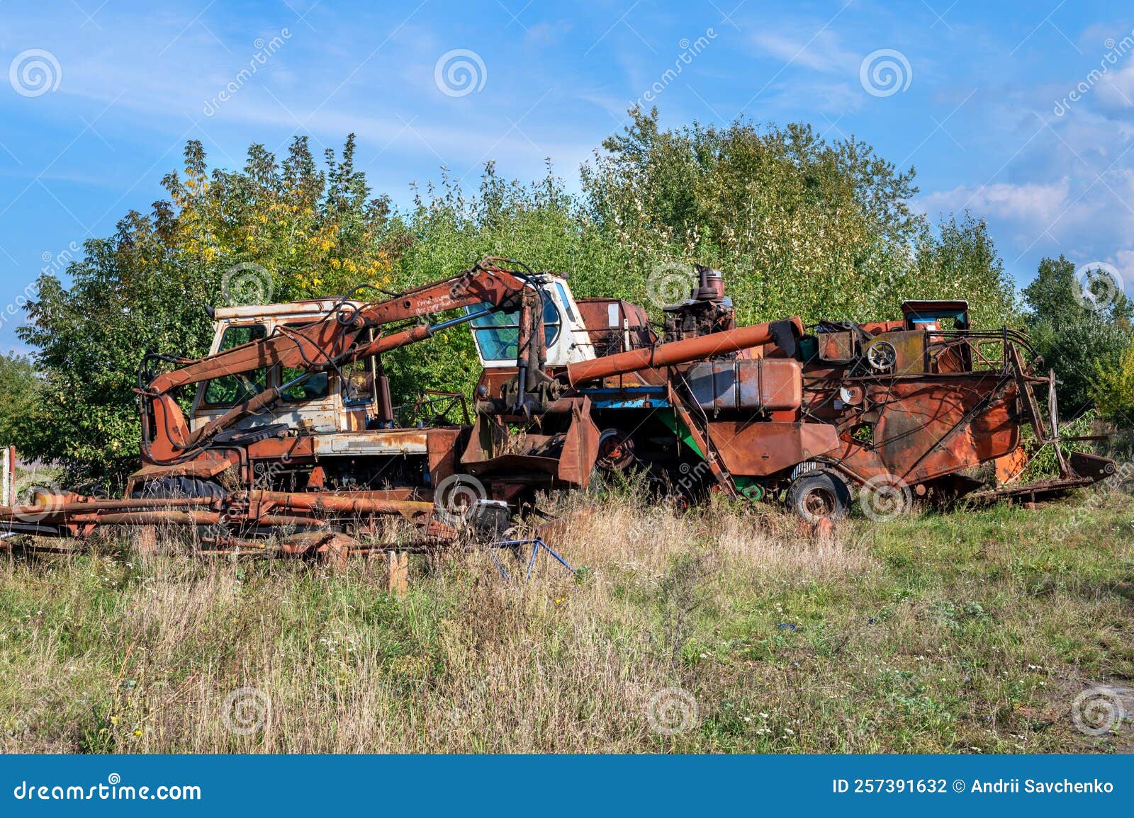 Old Rusty Agricultural Machinery. Abandoned Harvester, Tractor ...