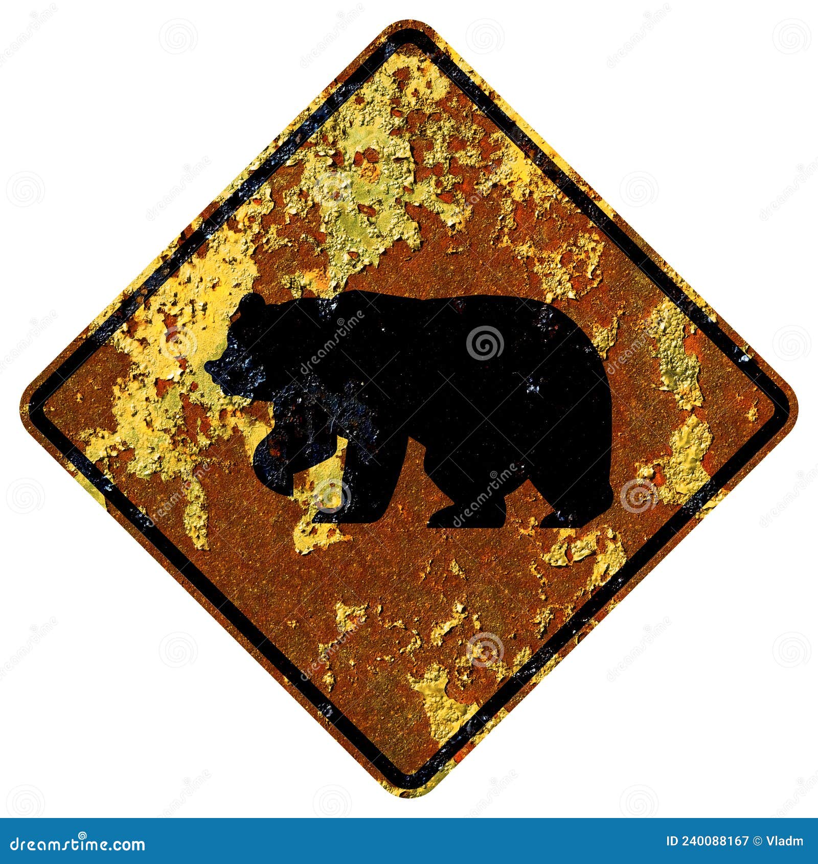 Bear Crossing On White Background. Yellow Road Sign Attention Animal ...