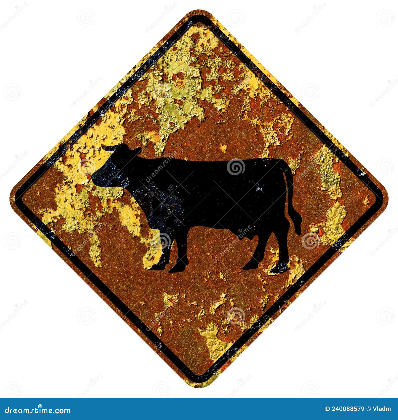 Cattle Crossing Warning Road Sign. Vector Illustration Of Cow Caution ...
