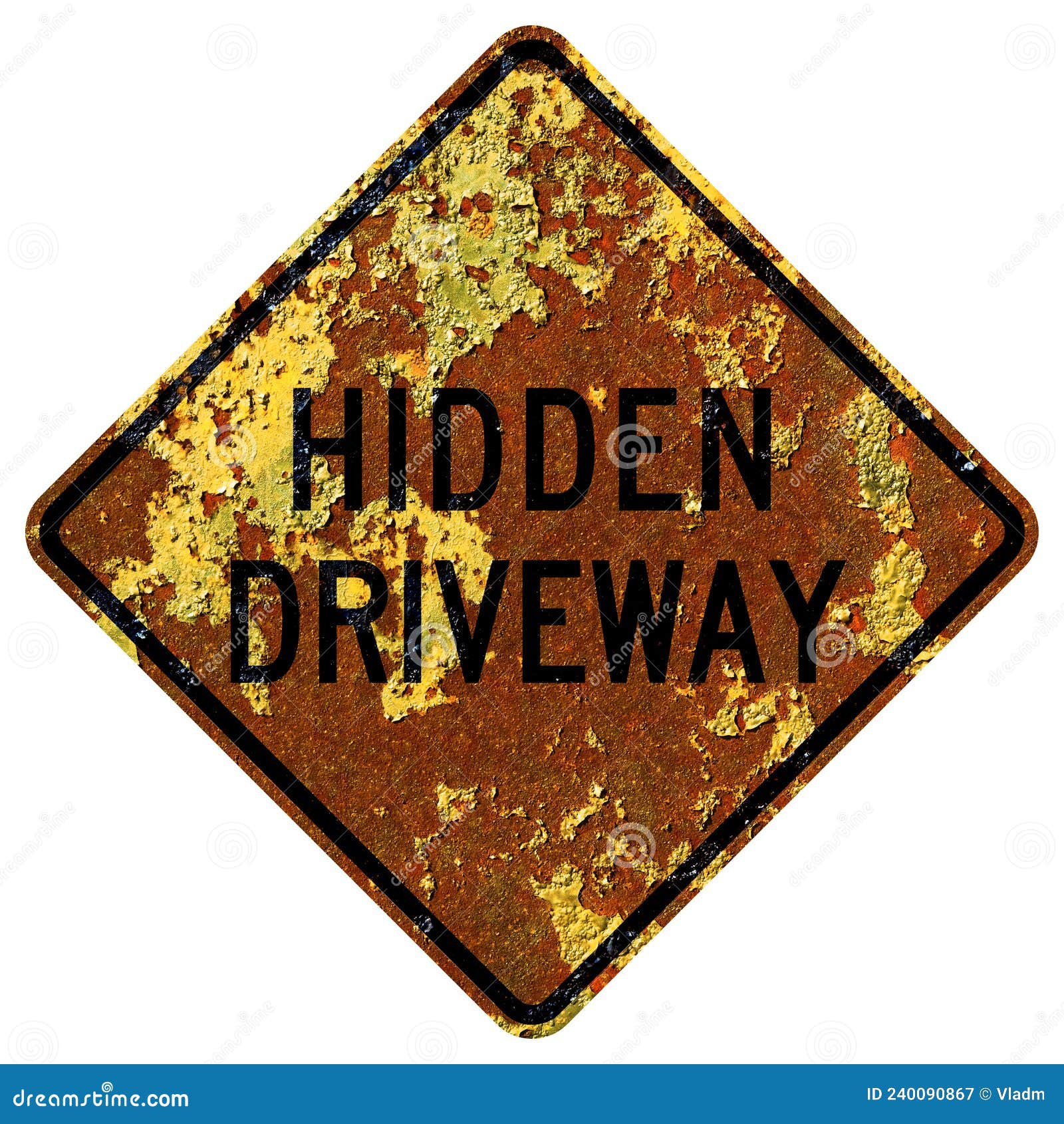 Old Rusty American Road Sign - Hidden Driveway Stock Image - Image of ...