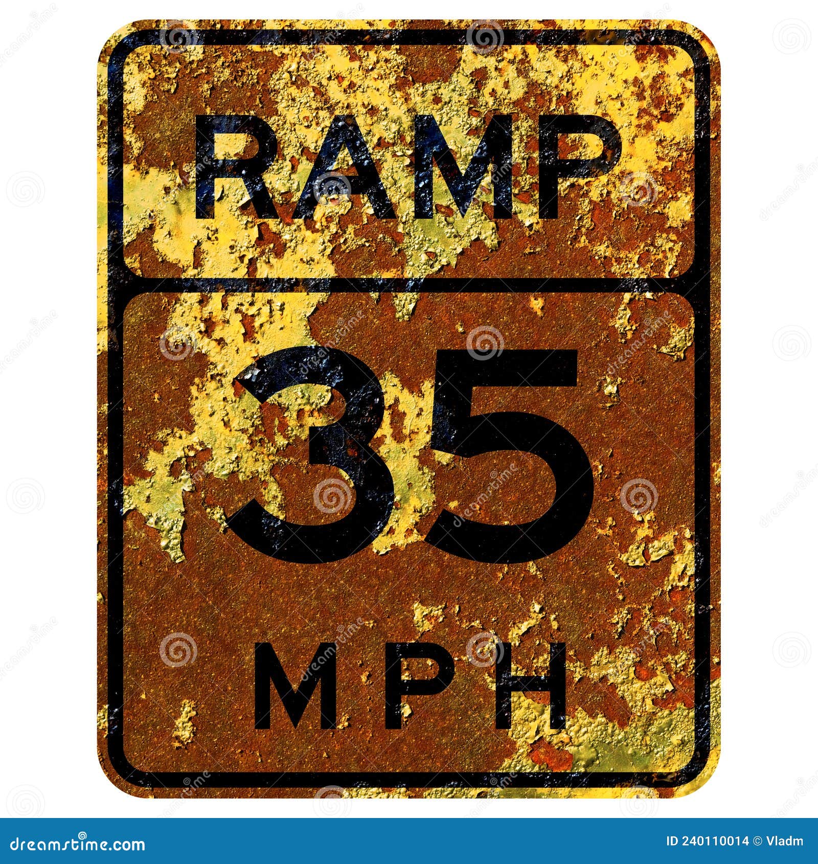 Old Rusty American Road Sign - Ramp Speed Advisory Stock Photo - Image ...