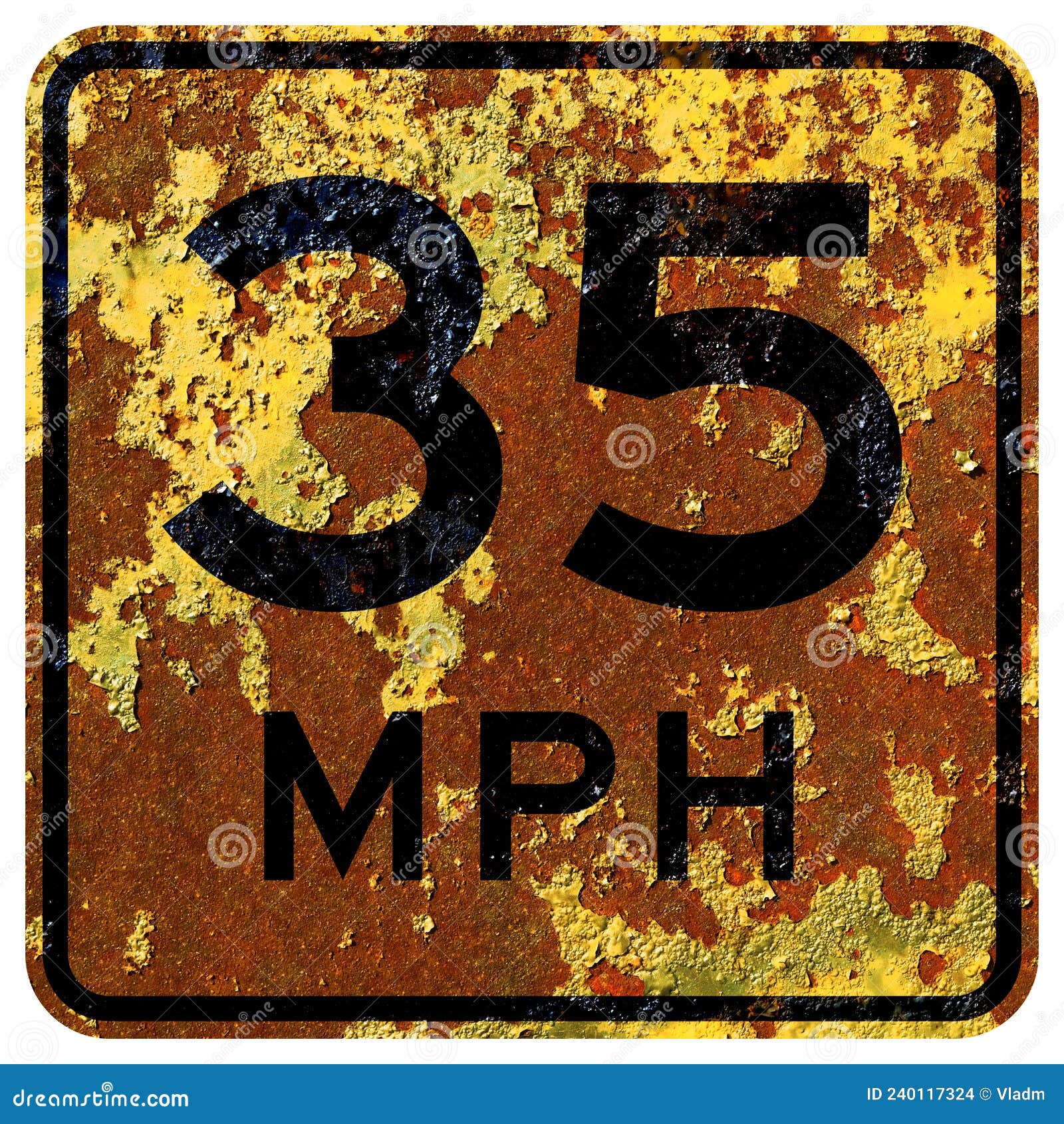 Old Rusty American Road Sign - Speed Advisory Stock Illustration ...