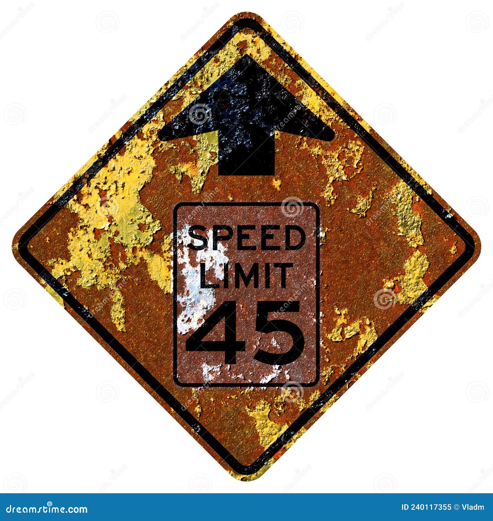 Old Rusty American Road Sign - Speed Limit Ahead Stock Illustration ...
