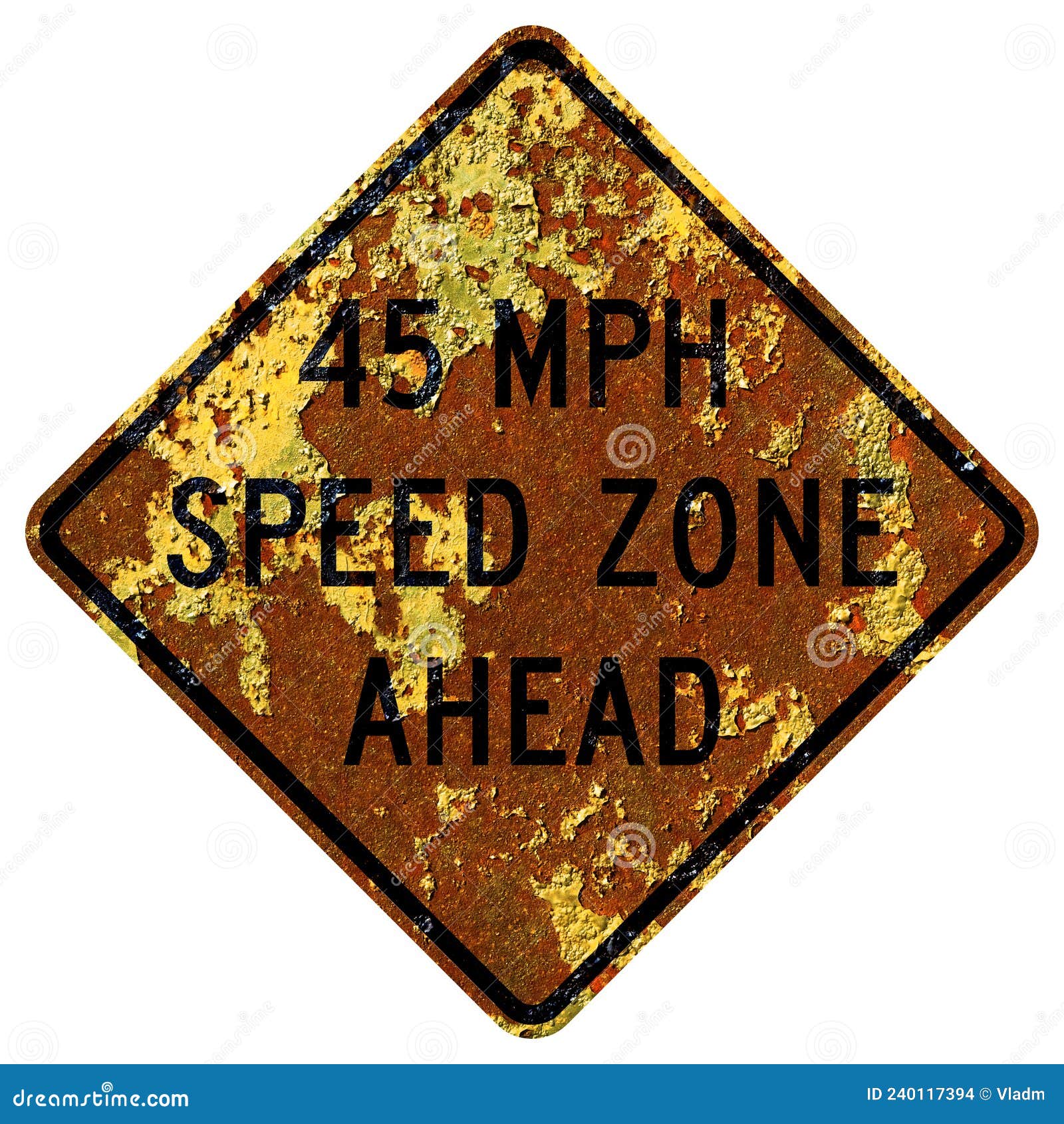 Old Rusty American Road Sign - Speed Zone Ahead Stock Illustration ...