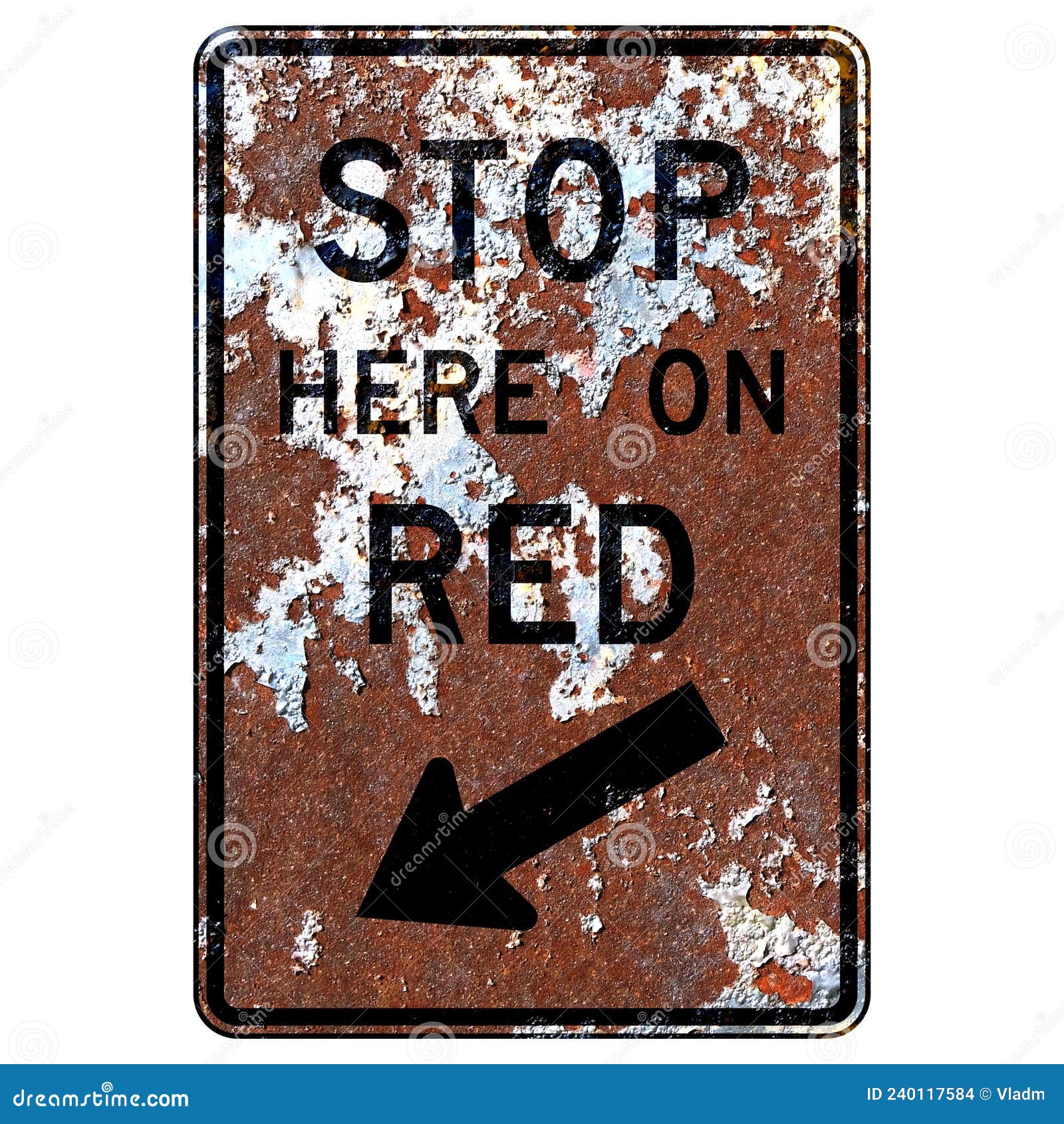 Old Rusty American Road Sign - Stop Here on Red Stock Illustration ...