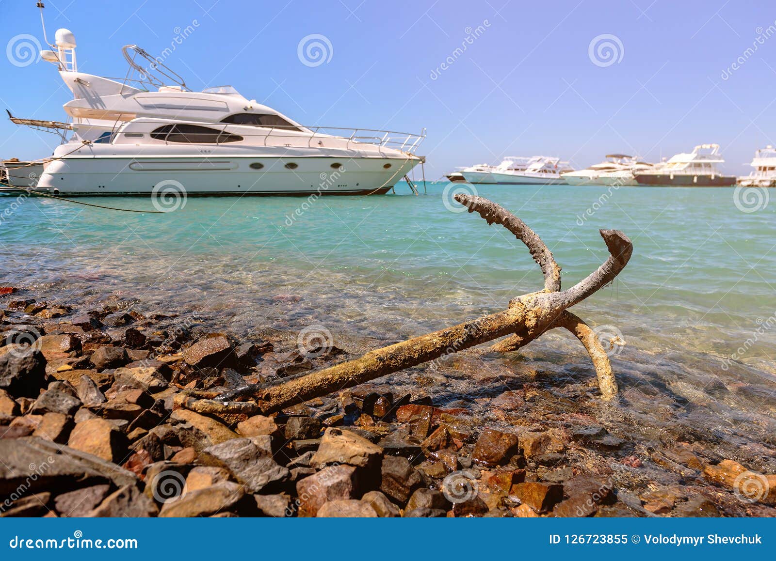 Old rusty anchor stock image. Image of harbor, calm - 126723855