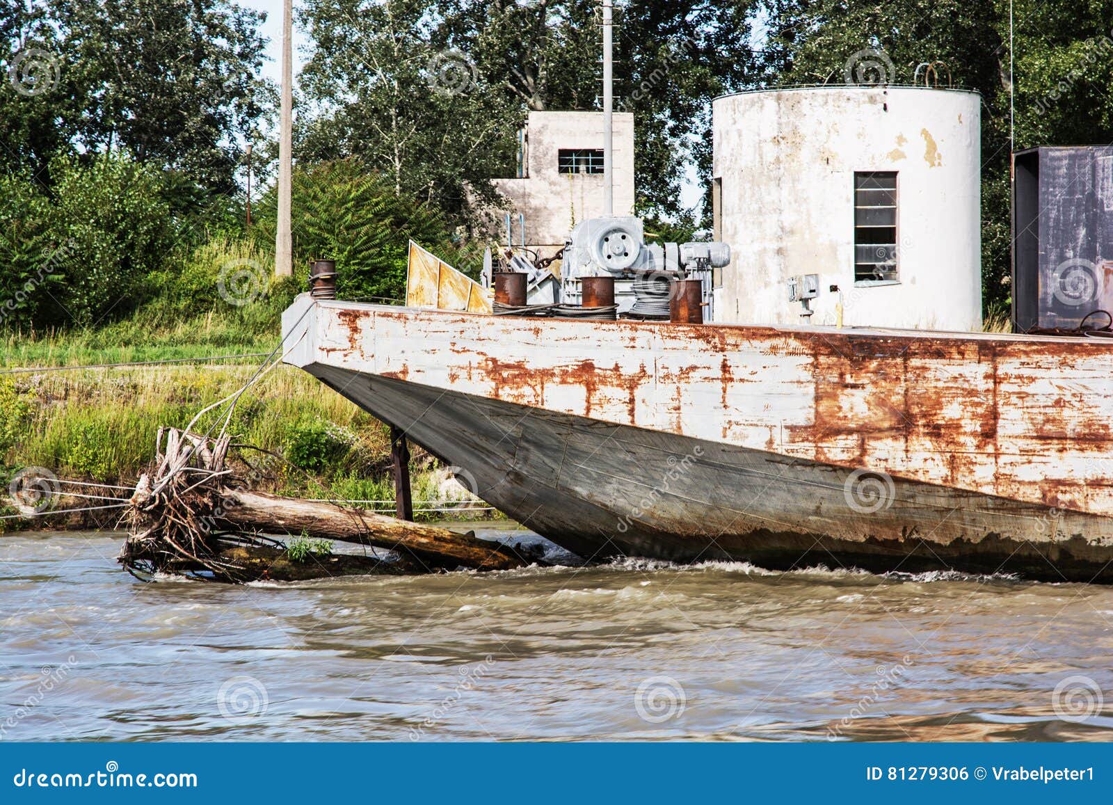 Old Rusty Anchored Boat by Riverside Stock Photo - Image of quay, mole ...