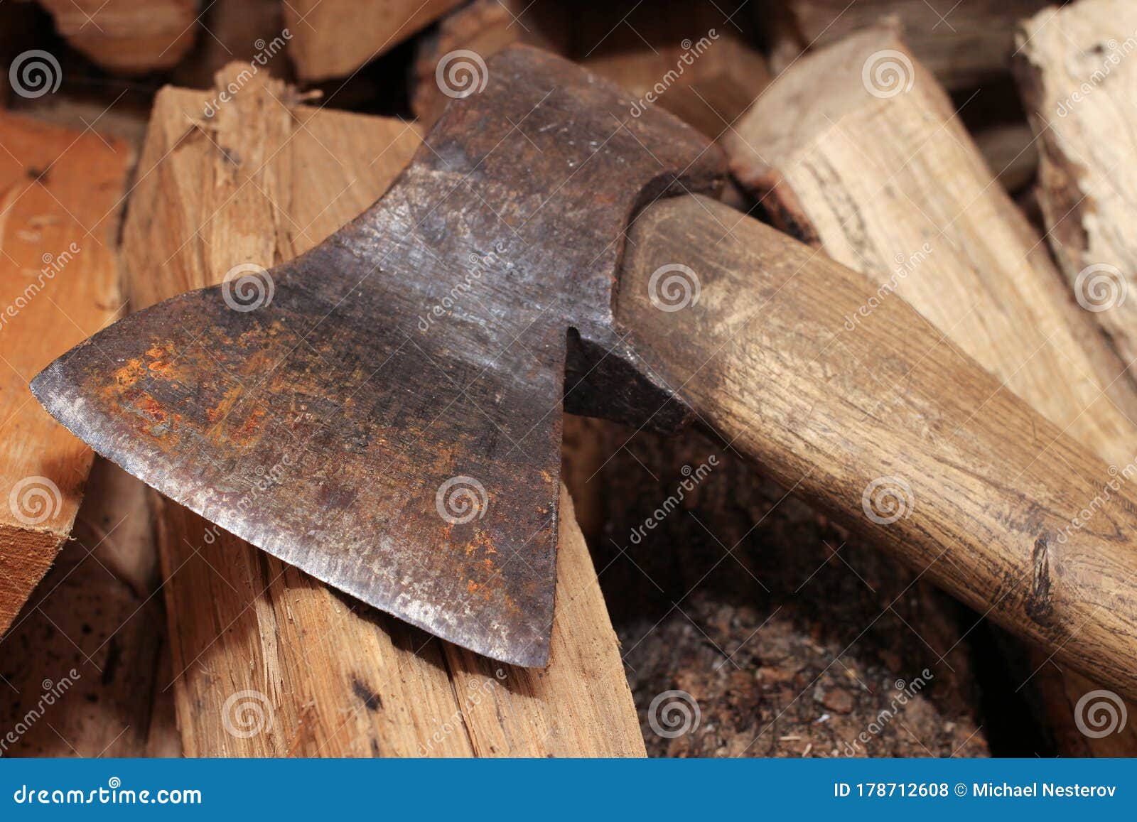 An Old Rusty Axe on the Woodshed in the Barn Stock Photo - Image of ...
