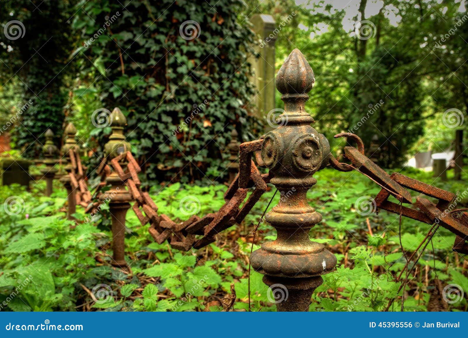 Old Rusty Banister with Chain on a Graveyard Stock Photo - Image of ...