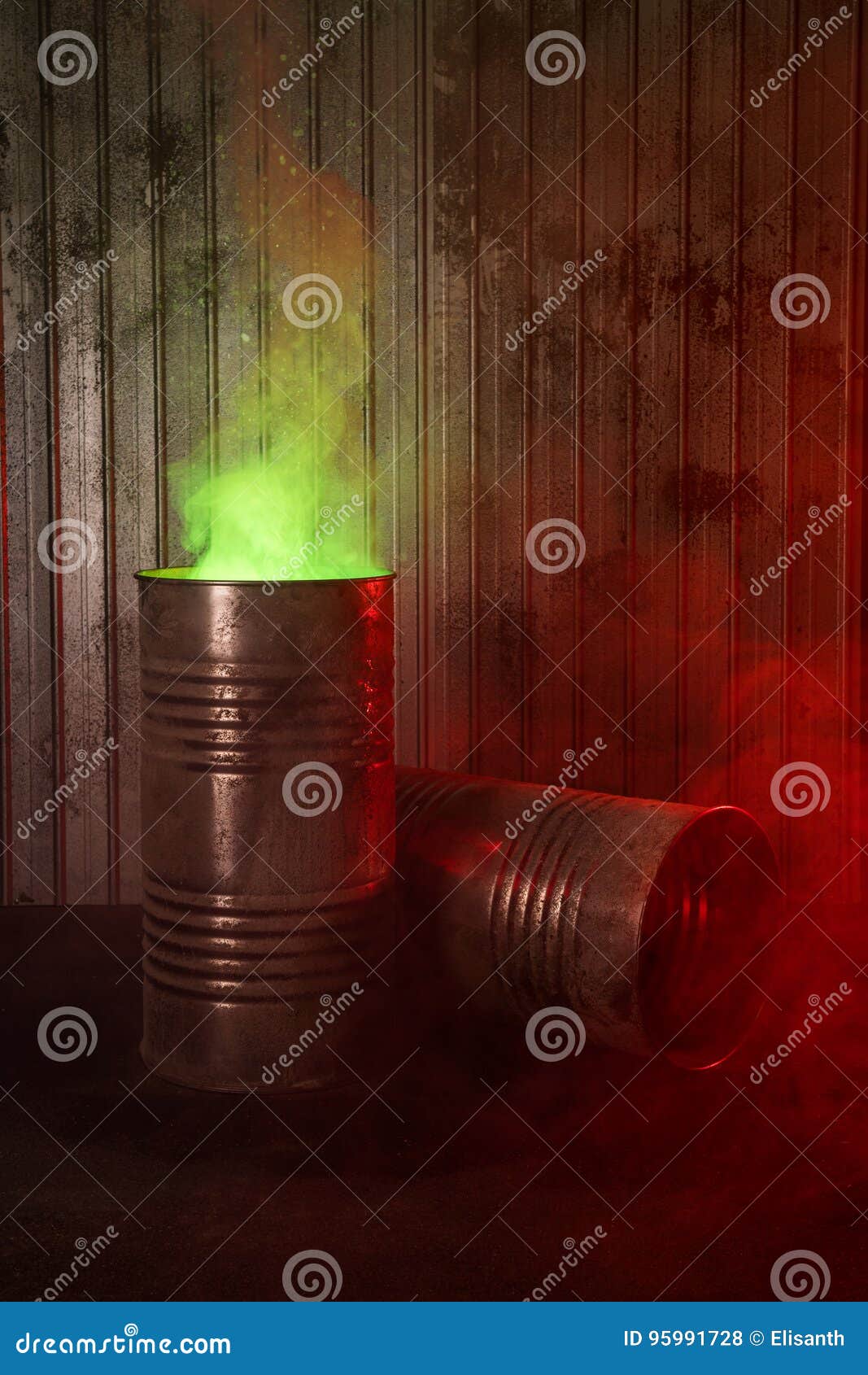 Old Rusty Barrels with Toxic Smoke Stock Photo - Image of abandon ...