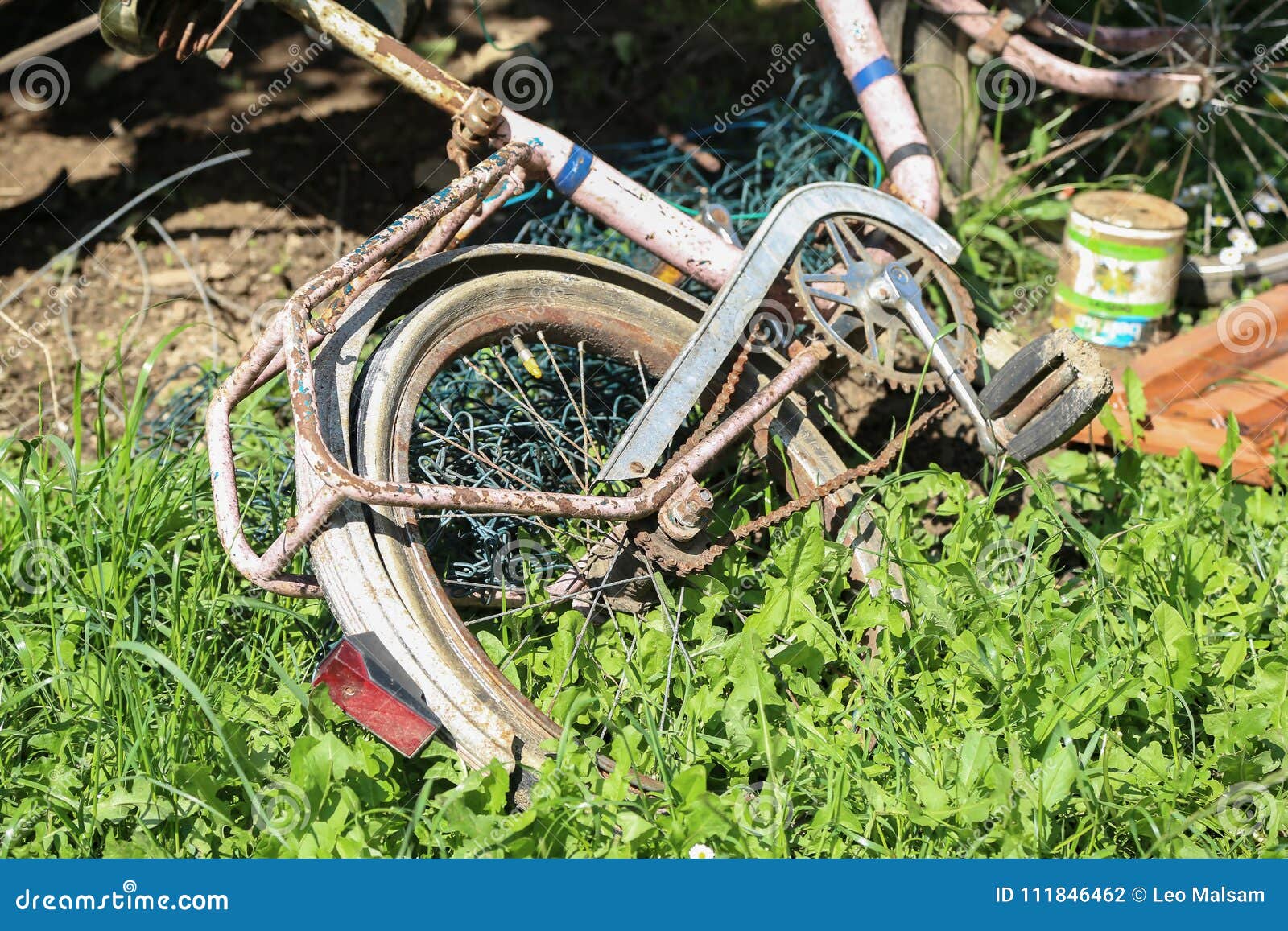 Old rusty bicycle stock photo. Image of wheel, background - 111846462