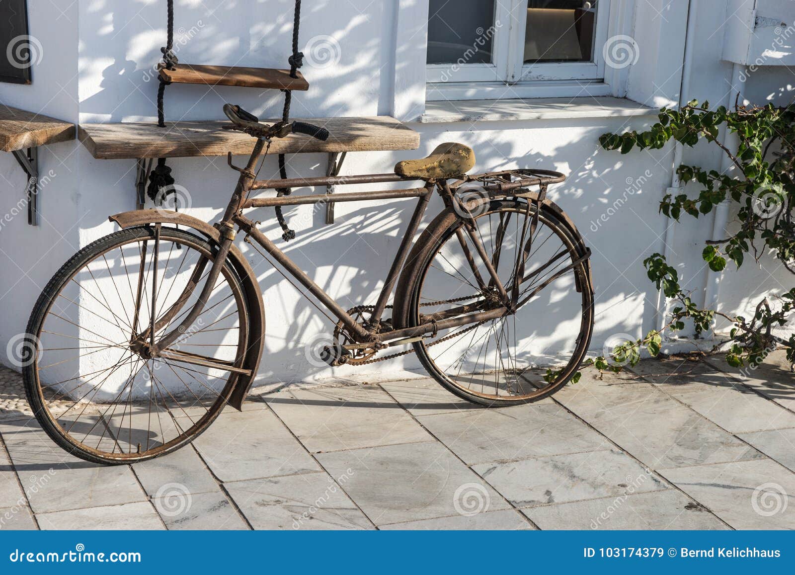 Old Rusty Bicycle on White Wall Stock Image - Image of santorini, metal ...