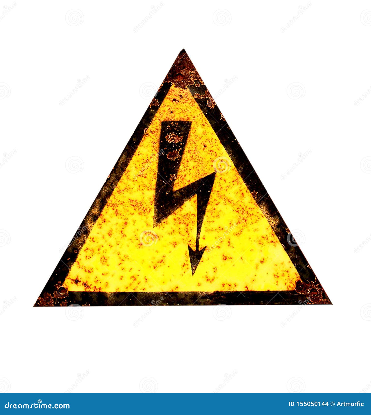 Old Rusty Black and Yellow Triangular Hazard Sign Stock Photo - Image ...