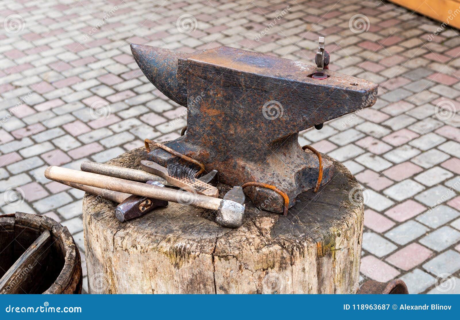 Old Rusty Blacksmith Anvil for Iron Work Stock Image - Image of case ...
