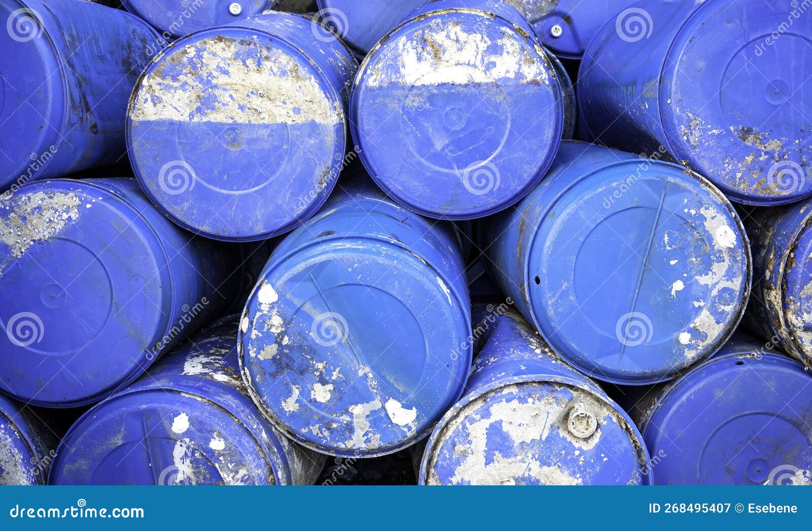 Old rusty blue barrels stock image. Image of plastic - 268495407