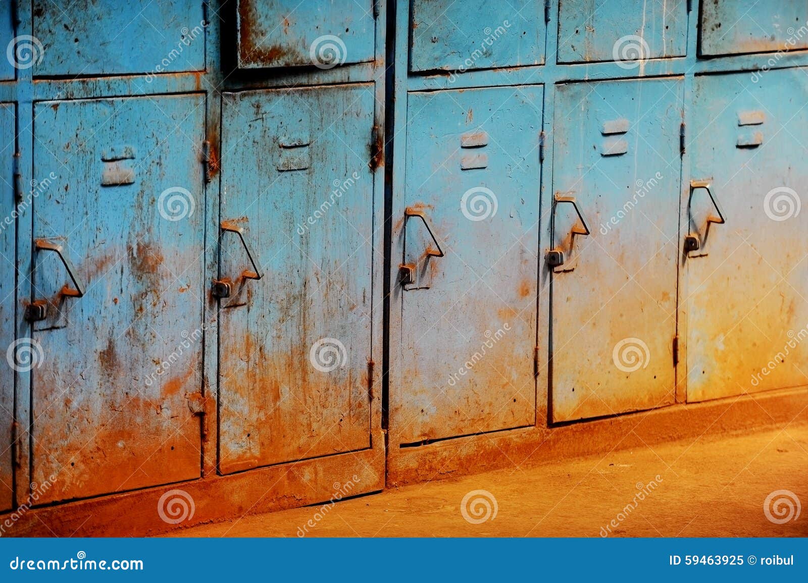 Old rusty blue lockers stock image. Image of grunge, metal - 59463925