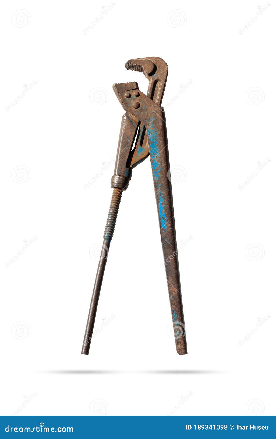 Old Rusty Blue Painted Adjustable Spanner Isolated on a White ...