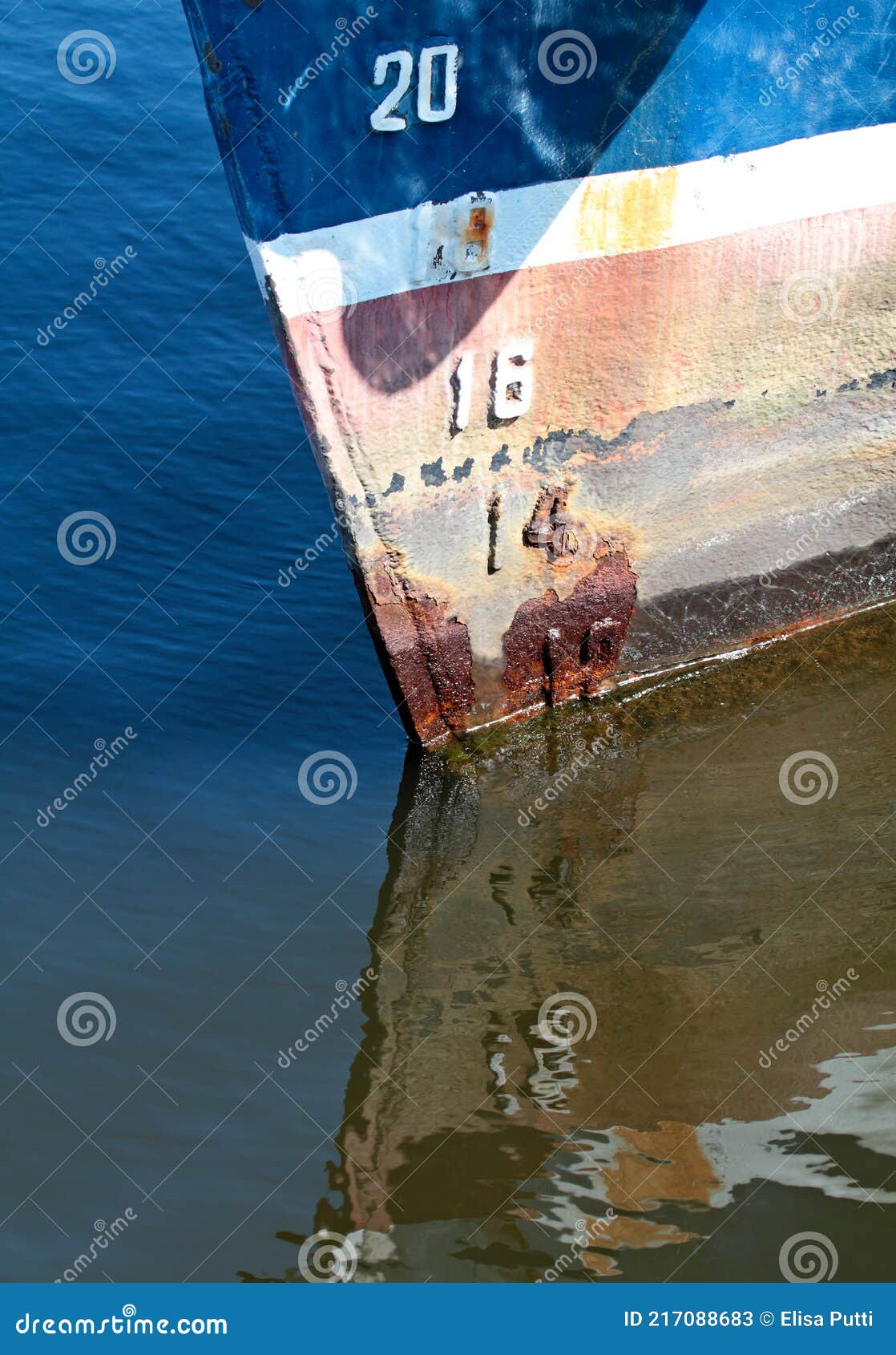 An Old Rusty Boat with Reflection on a Water Stock Image - Image of ...