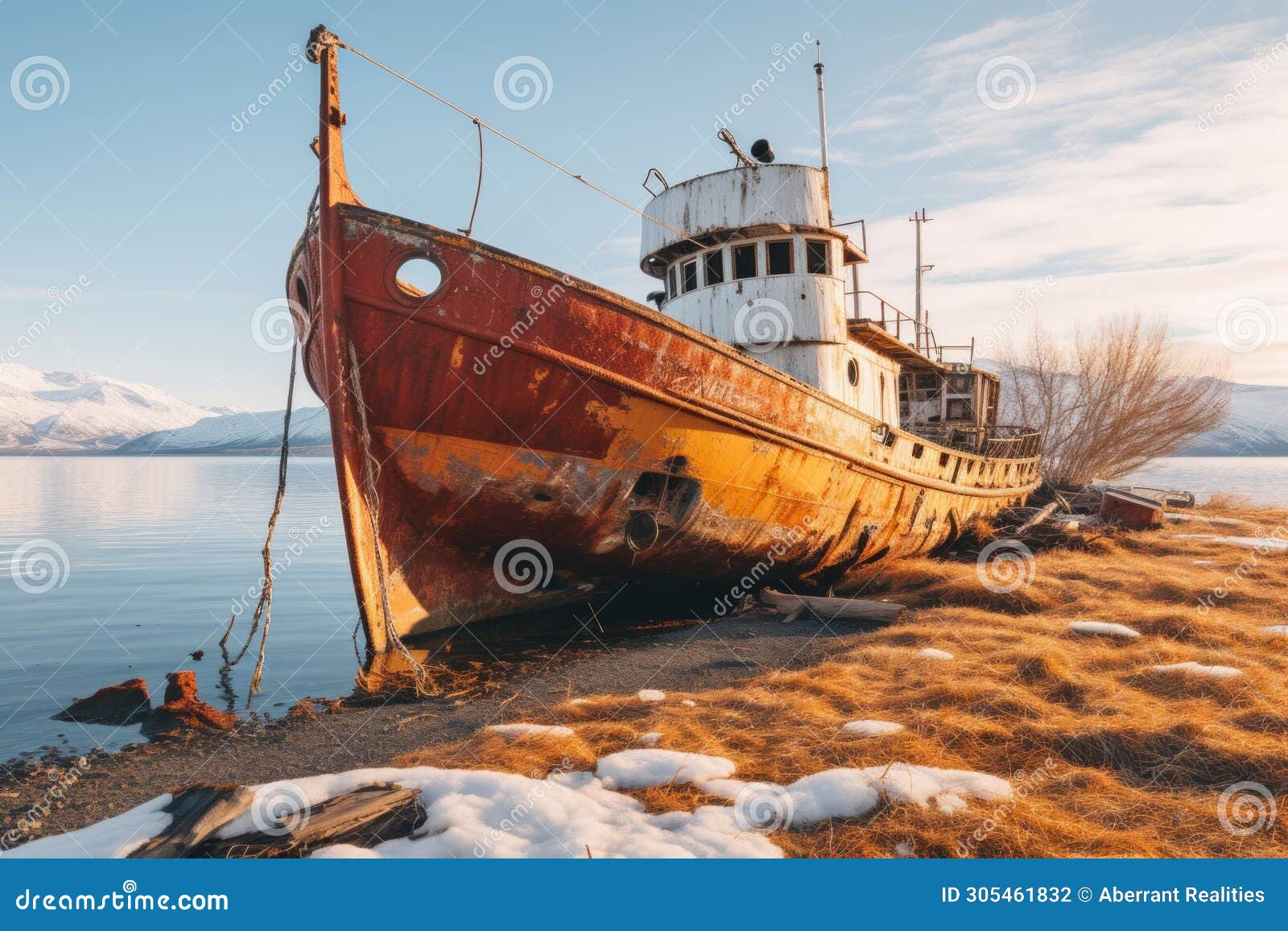 Rusty Boat, Wrecked Vessel Amidst Reef In Deep Sea, Generative AI Stock ...