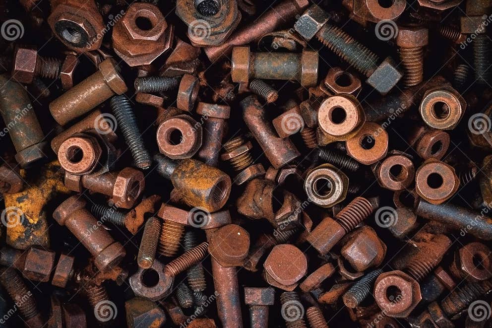 Old Rusty Bolts and Nuts from Above Stock Illustration - Illustration ...